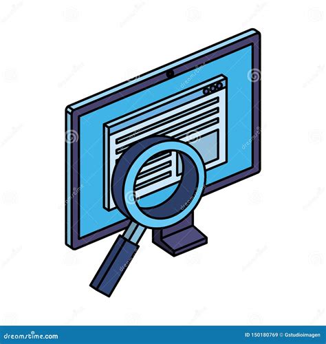Computer Monitor With Magnifying Glass Stock Illustration