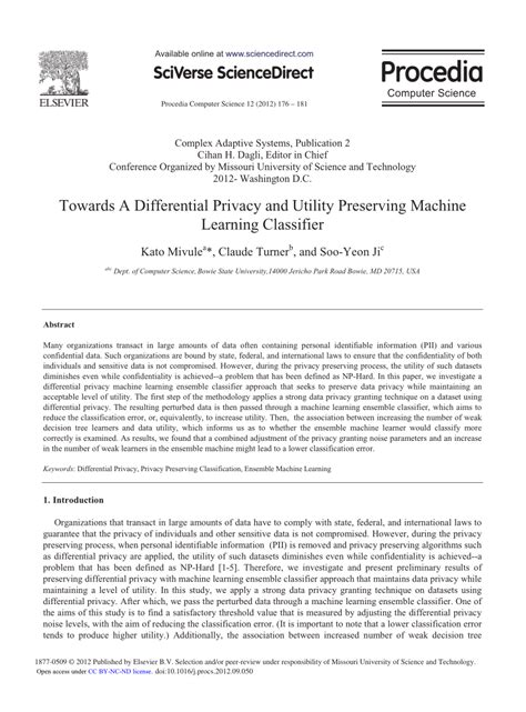 Pdf Towards A Differential Privacy And Utility Preserving Machine Learning Classifier