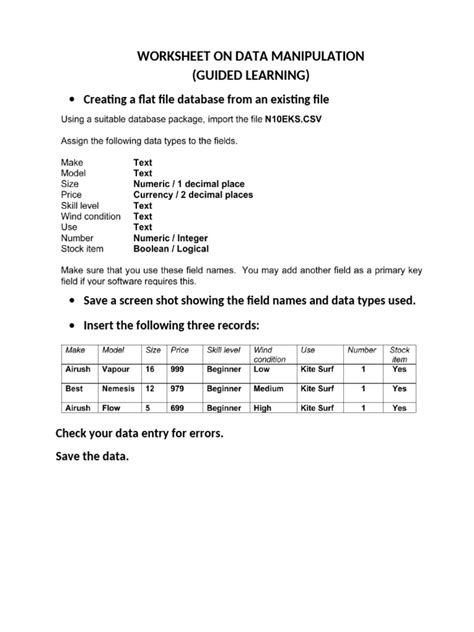 worksheet on data manipulation pdf