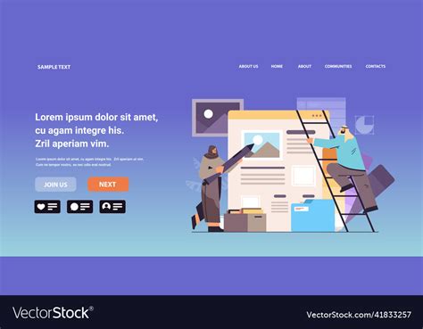Arab Developers Couple Creating Website Ui Vector Image