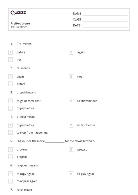 50 Prefixes Worksheets For 6th Grade On Quizizz Free And Printable