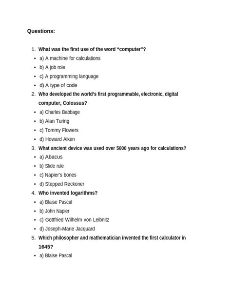 History Of Computer Question Pdf Steve Jobs Computing