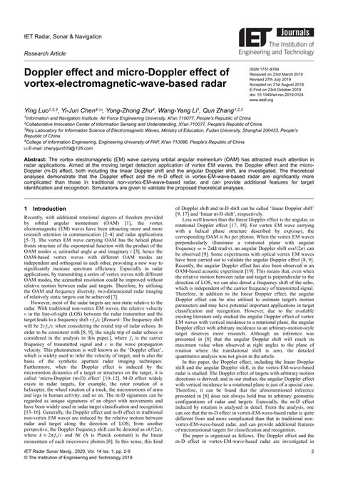 Doppler Effect And Micro Doppler Effect Of Vortex Electromagnetic Wave Based Radar