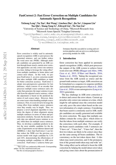 Pdf Fastcorrect 2 Fast Error Correction On Multiple Candidates For Automatic Speech Recognition