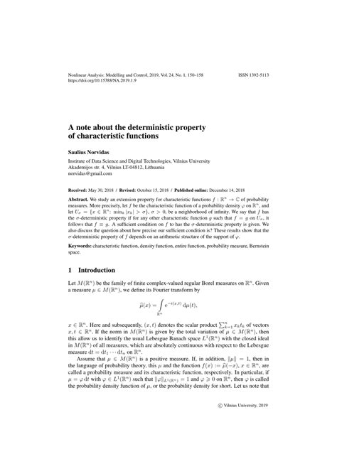 PDF A Note About The Deterministic Property Of Characteristic Functions