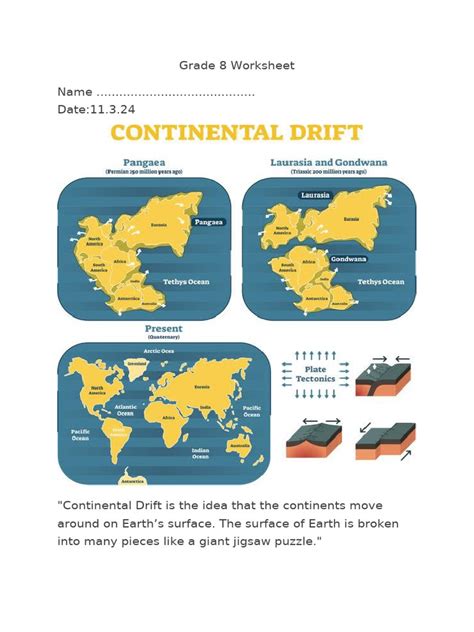 Continental Drift Worksheet For Grade 8 Pdf Plate Tectonics Continent