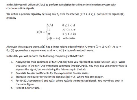 Solved In This Lab You Will Utilize MATLAB To Perform Chegg Com