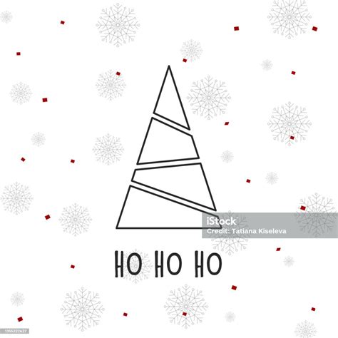 회색 눈송이와 붉은 눈 크리스마스 트리의 검은 실루엣 메리 크리스마스와 새해 복 많은 새해 2022 벡터 그림입니다 호호호 0명에 대한 스톡 벡터 아트 및 기타 이미지