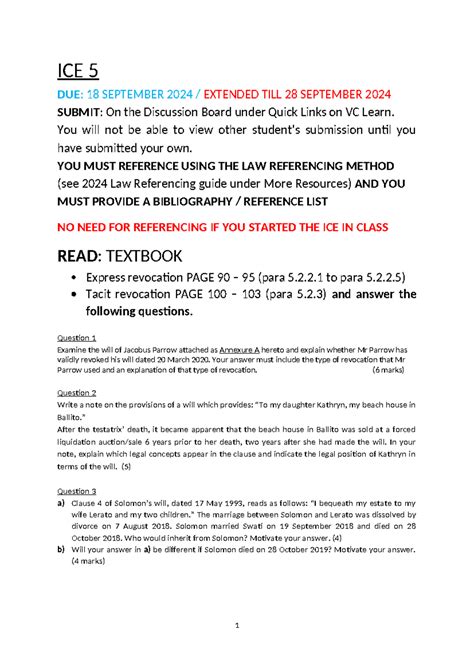 ICE 5 Revocation Of Wills Chapter 5 ICE 5 DUE 18 SEPTEMBER 2024 EXTENDED TILL 28 SEPTEMBER