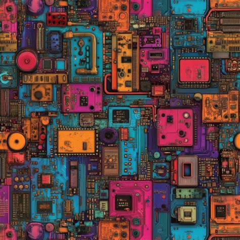 A Panel Featuring A Seamless Pattern Of Computer Motherboards Represents Futuristic Technology