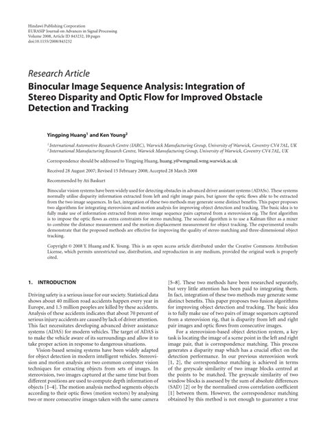 Pdf Binocular Image Sequence Analysis Integration Of Stereo