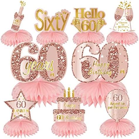 Guiruiy 8pcs Happy 60th Birthday Decorations Honeycomb
