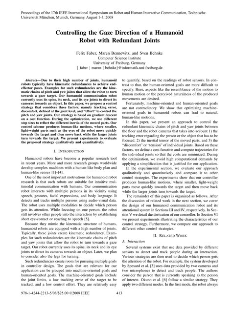 Pdf Controlling The Gaze Direction Of A Humanoid Robot With Redundant