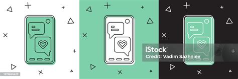 하트 이모티콘 음성 거품설정은 흰색과 녹색 검은 색 배경에 격리 된 화면 아이콘에 메시지를 얻을 발렌타인 벡터 Brand