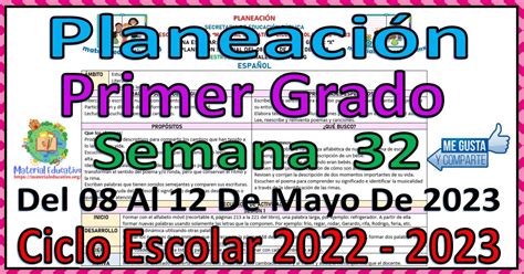 Planeación Del Primer Grado De Primaria De La Semana 32 Del 08 Al 12 De