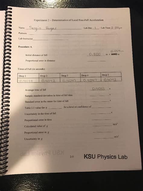 Experiment Determination Of Local Free Fall Chegg