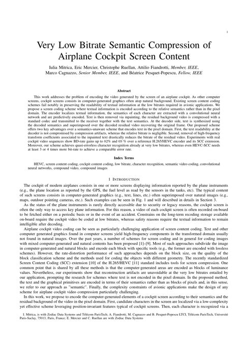 pdf very low bitrate semantic compression of airplane cockpit screen