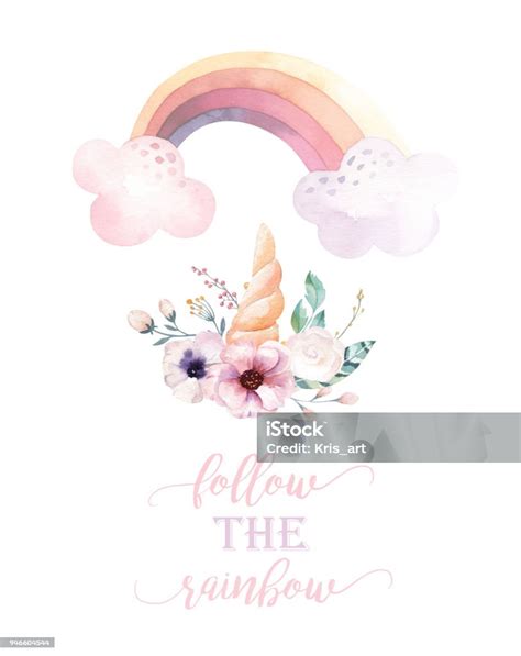 꽃 클립 아트 귀여운 수채화 유니콘 고립 보육 유니콘 그림입니다 공주 레인 보우 포스터입니다 유행 핑크 만화 조랑말 말입니다 0명에 대한 스톡 벡터 아트 및 기타 이미지