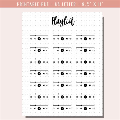 Music Playlist Printable Bullet Journal Page A5 Journal Insert Song