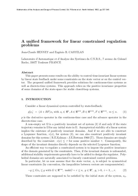 pdf a unified framework for linear constrained regulation problems