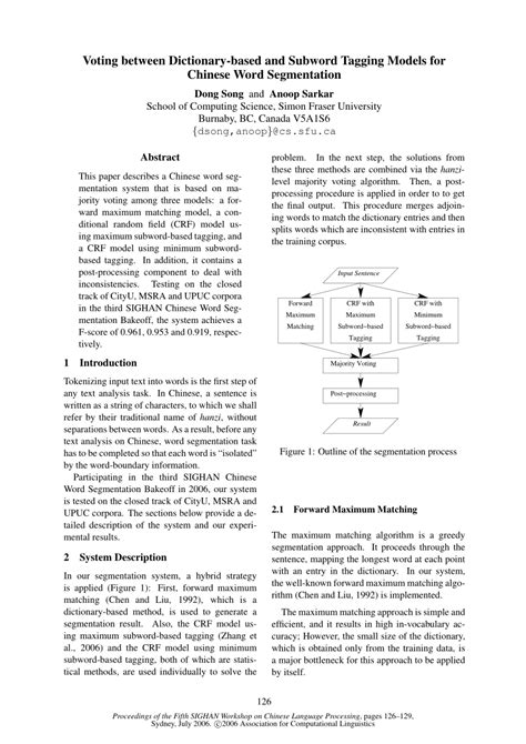 Pdf Voting Between Dictionary Based And Subword Tagging Models For Chinese Word Segmentation