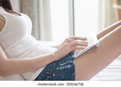 Sexy Woman Typing On Computer Keyboard Foto Stok Shutterstock