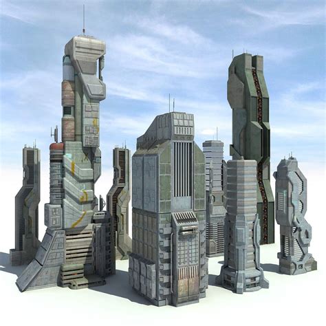 Sci Fi City 8 Edifícios Futurista Modelo 3d 99 Obj Fbx Max Free3d