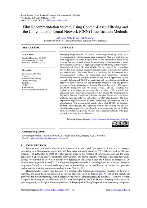Pdf Film Recommendation System Using Content Based Filtering And The Convolutional Neural