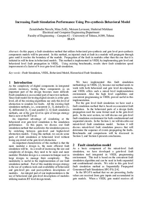 Pdf Increasing Fault Simulation Performance Using Pre Synthesis Behavioral Model