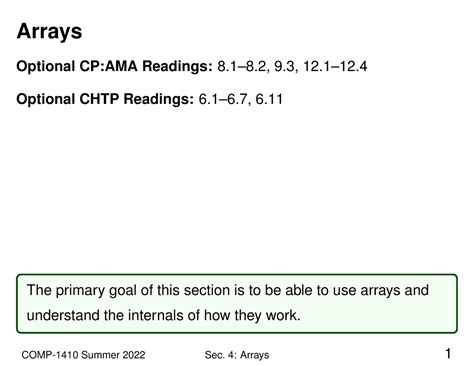 04 arrays post summer course arrays optional cp ama readings 8 8