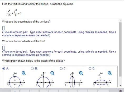 Solved Find The Vertices And Foci For The Ellipse Graph The Chegg Com