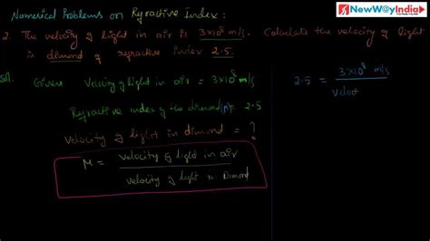 Icse Cbse Physics Class 10 Light Numericals On Refractive Index Youtube
