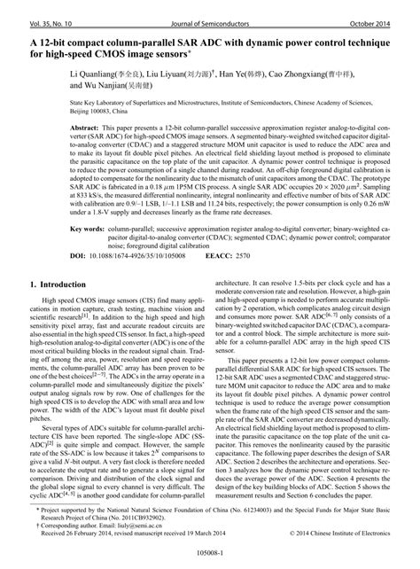 Pdf A 12 Bit Compact Column Parallel Sar Adc With Dynamic Power