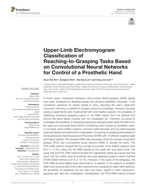Pdf Upper Limb Electromyogram Classification Of Reaching To Grasping Tasks Based On