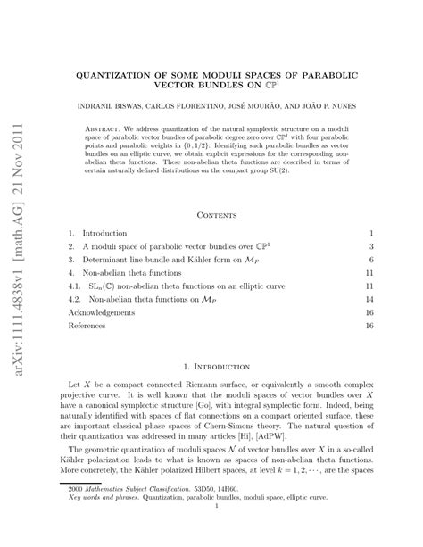Pdf Quantization Of Some Moduli Spaces Of Parabolic Vector Bundles On Cp 1
