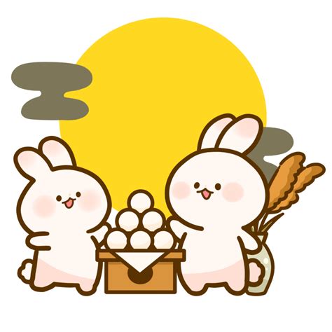 【生活・秋・行事】お月見うさぎの餅つきのかわいいフリーイラスト フタバのフリーイラスト