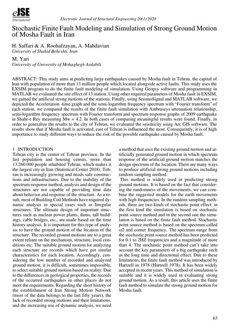 Pdf Stochastic Finite Fault Modeling And Simulation Of Strong Ground Motion Of Mosha Fault In Iran