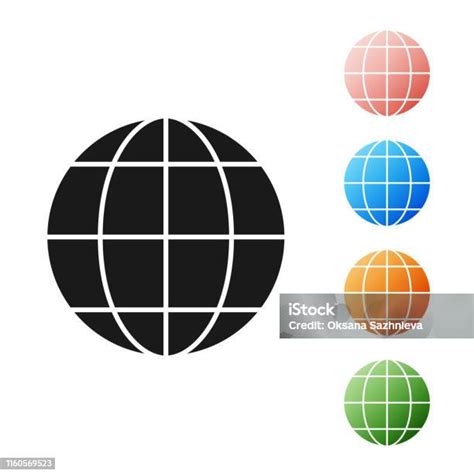 흰색 배경에 고립 된 검은 지구 지구 지구 아이콘입니다 세계 또는 지구 기호입니다 글로벌 인터넷 기호입니다 기하학적 모양입니다 다채로운 아이콘을 설정합니다 벡터