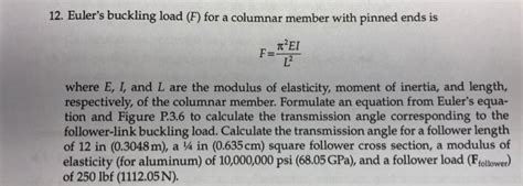 solved 12 euler s buckling load f for a columnar member
