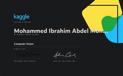 Mohammed Ibrahim Abdel Moneim Completed The Computer Vision Course On Kaggle