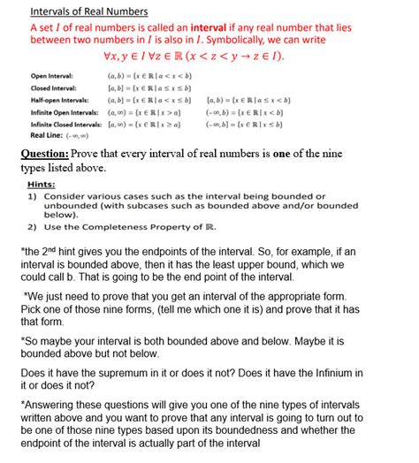 Solved Intervals Of Real Numbers A Set I Of Real Numbers Is Chegg