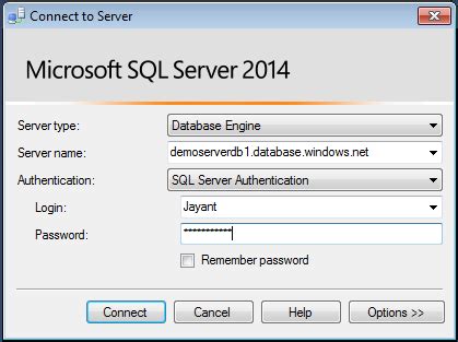 Create SQL Azure And Access Through Microsoft SQL Server Management Studio