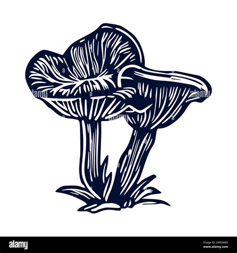 Handmade Blockprint Mushroom Vector Motif Clipart In Folkart Scandi Style Simple Monochrome