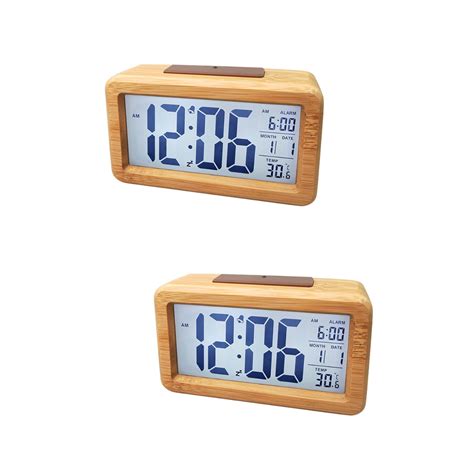 Frcolor 2 Pcs Led Desktop Wooden Digital Alarm Clock Smart Light Sensor Clock For Home Bedroom
