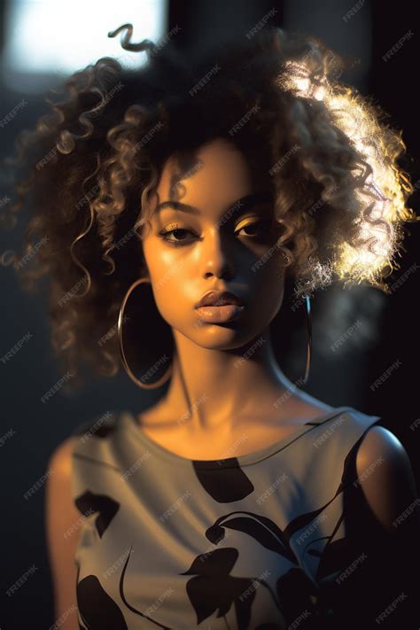 Premium Ai Image Balck Woman Model With Curly Hair In Erotic Outfit