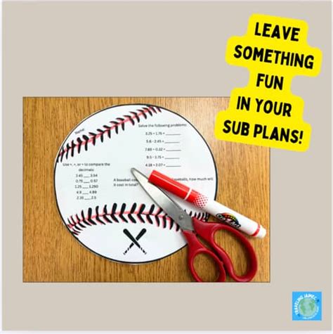 Baseball Math Art Craft Decimal Spring Craftivity 3rd Grade Free