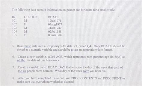 Solved The Following Data Contain Information On Gender And Chegg Com