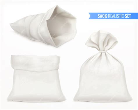 Conjunto Realista De Saco Com Três Vistas Isoladas De Saco Com Texto E