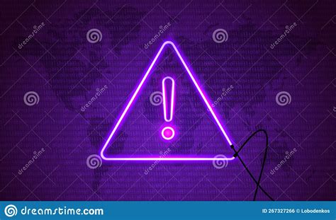 Attention Danger Hacking Neon Symbol On Map Purple Background Security Protection Malware Hack