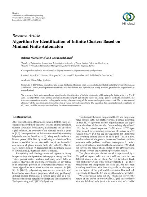 Pdf Algorithm For Identification Of Infinite Clusters Based On